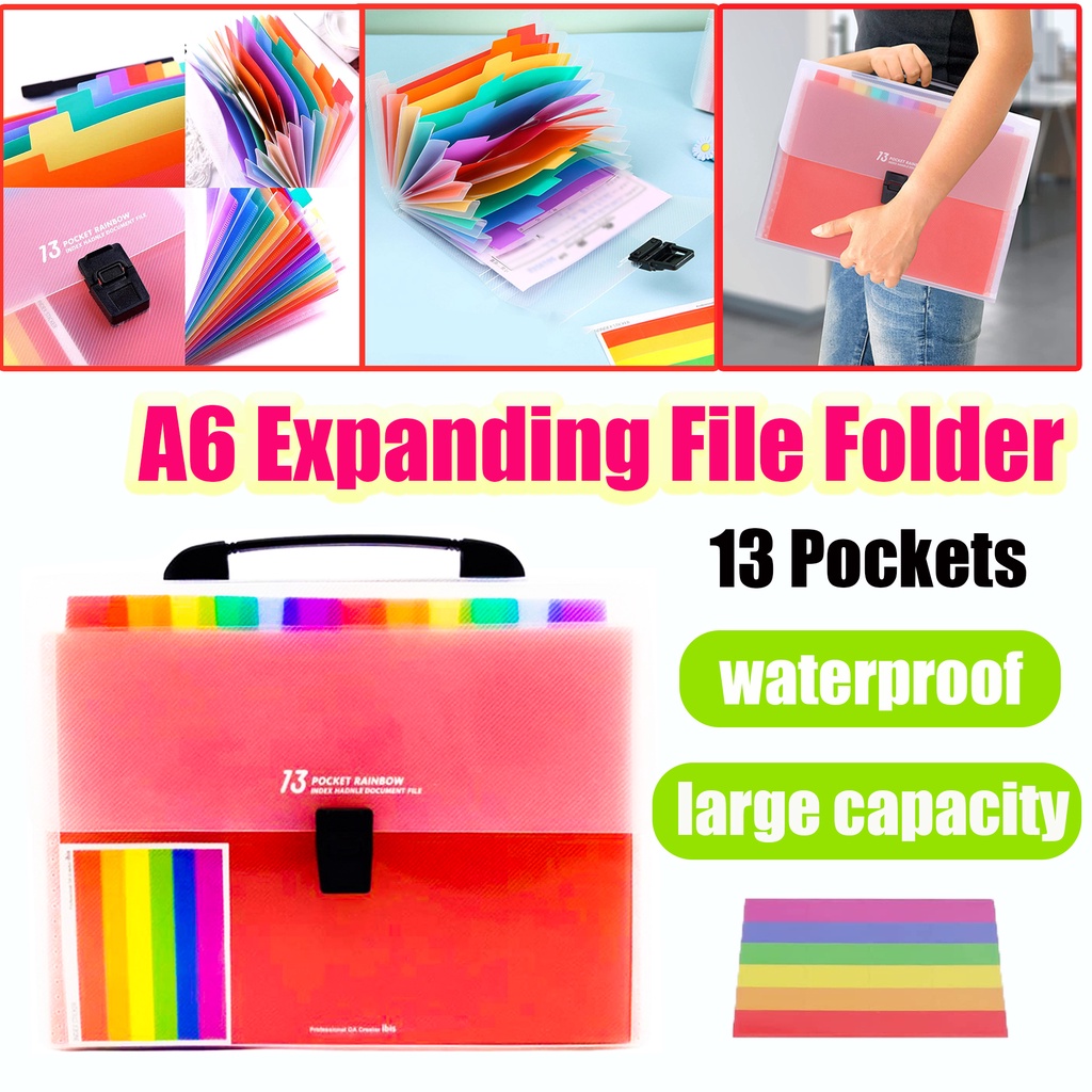 13Pockets Document File Folder School Expandable Portable Receipt A6 ...