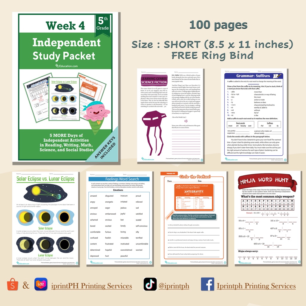 GRADE 5 Independent Study Packet (Worksheets / Workbooks) | Shopee ...