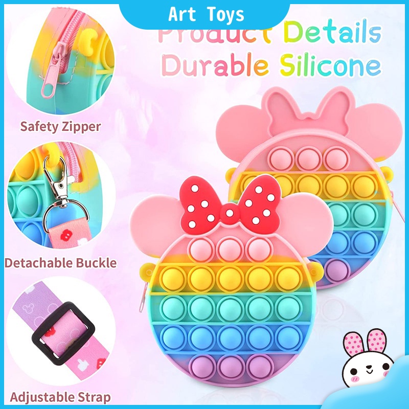 Pop It Bag Mickey Minnie Fidget Bubble Colorful Rainbow Wallet Shoulder ...