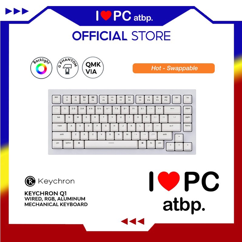 Keychron Q1 QMK Mechanical Keyboard (Shell White, 75%, Wired, RGB ...