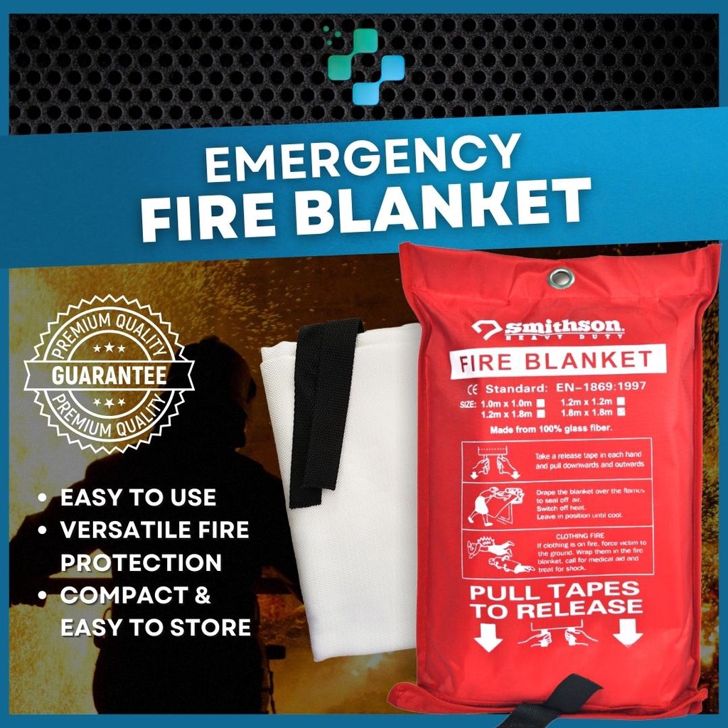 Smithson Fire Blanket Kitchen 1m x 1m Heat Resistant Safety Blanket ...