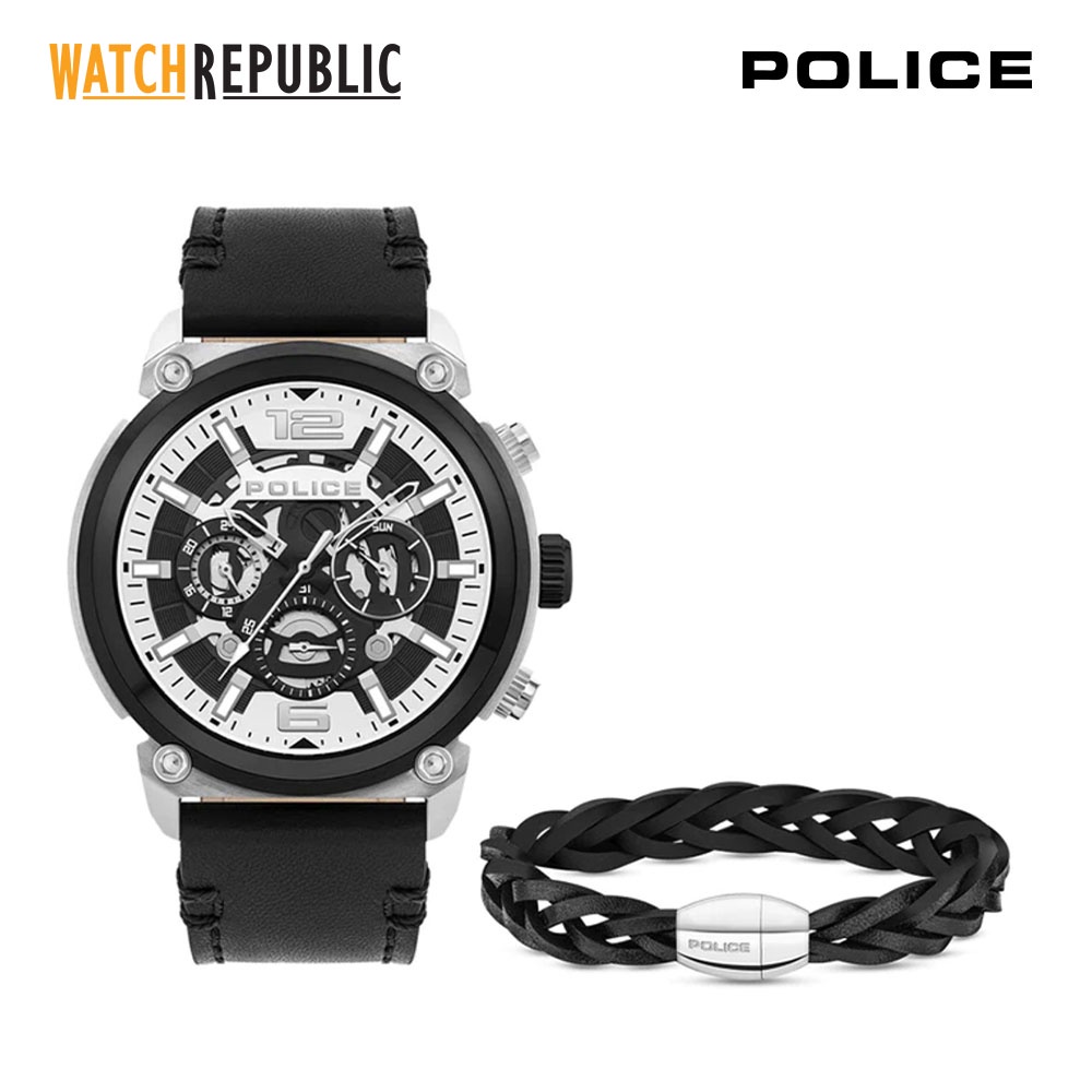 Police Xmas Box Set Black Leather Analog Quartz Watch For Men PPL ...