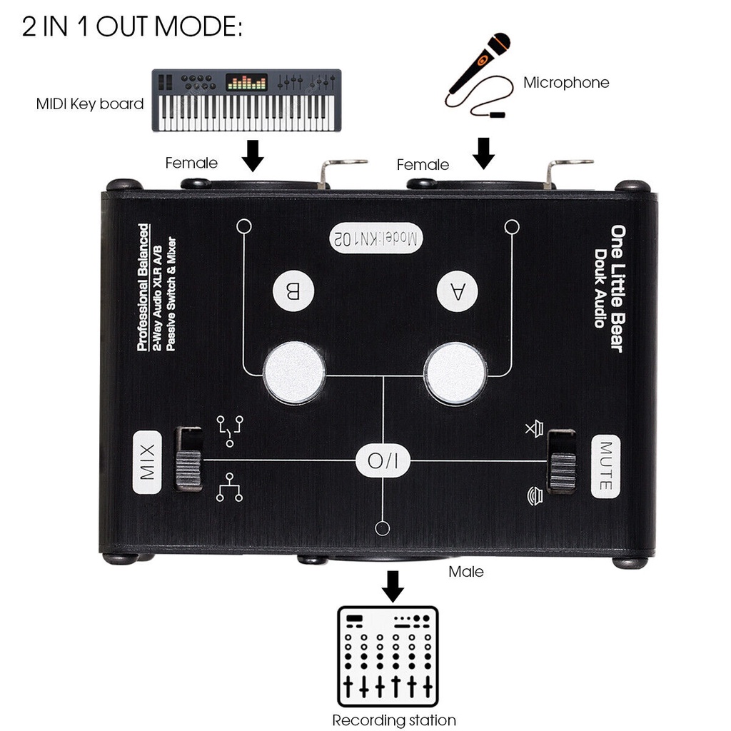 Mini 2-way Stereo Passive Balanced XLR Audio Switcher Box & Mixer Sound ...