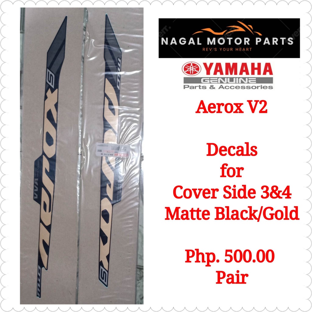 DECALS/STICKER FOR COVER SIDE 3 AND 4 MATTE BLACK/GOLD FOR AEROX V2 Y ...