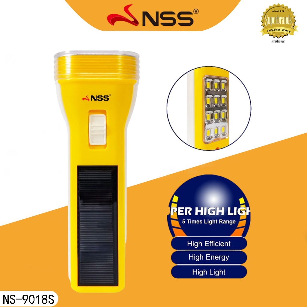 Nss Solar LED flashlight Rechargeable torch and lamp light with built ...