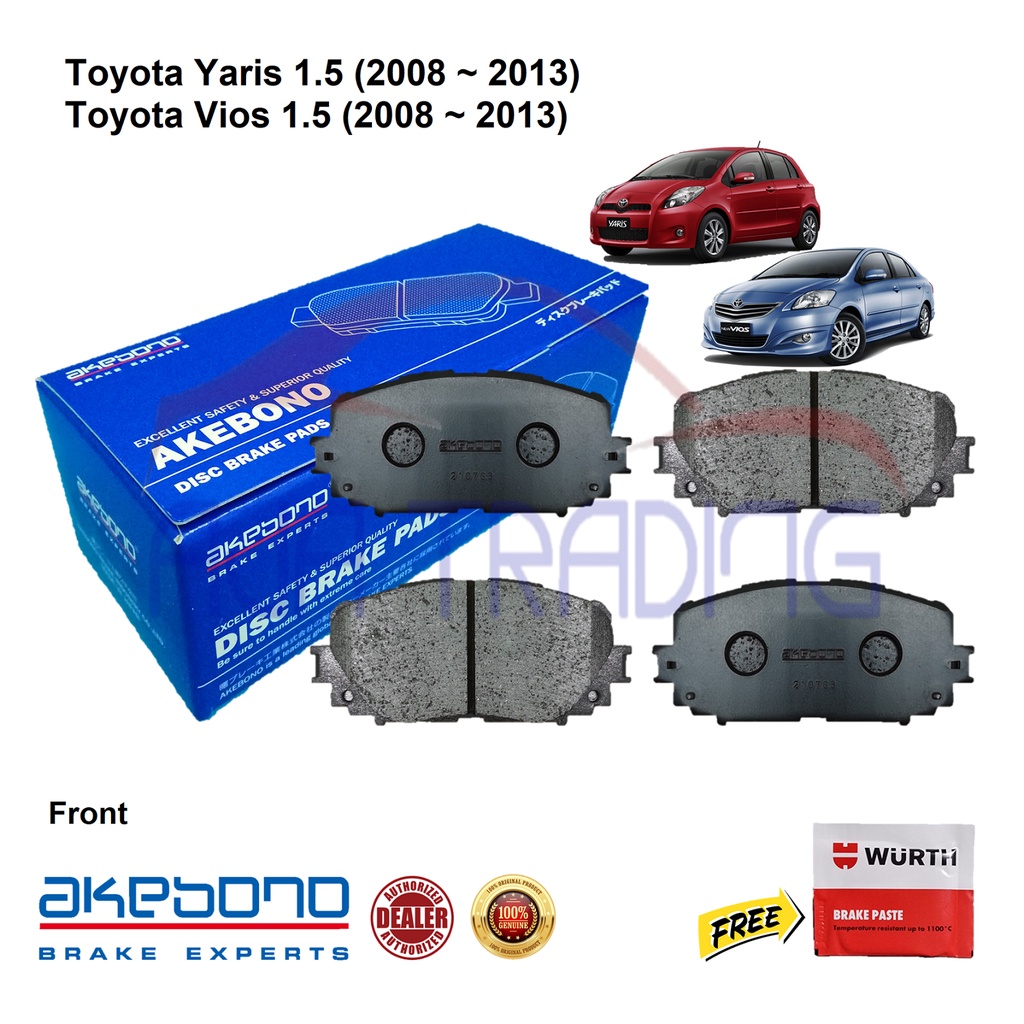 Genuine Akebono Front Brake Pads for Toyota Vios 1.5/Yaris 1.5 (2008 ...