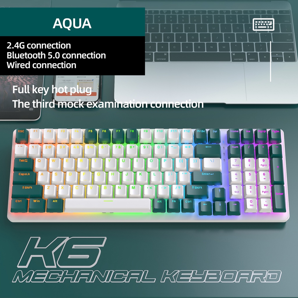MOGEE K3 K6 Shimmer 98 Keys Mechanical Type-C Wired Gaming Keyboard ...