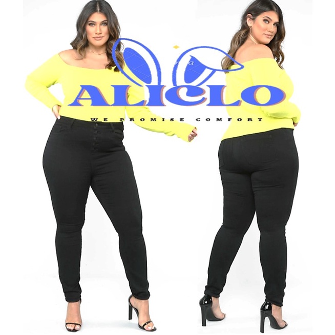 Plussize Big size August Denim Maong Pants Black Highwaist Strechable ...