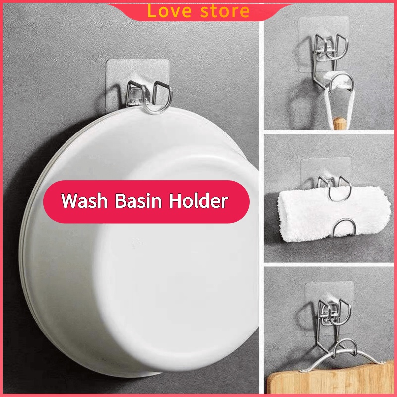 Stainless Steel Wash Basin Holder Adhesive Basin Stand Washbasin Hook ...