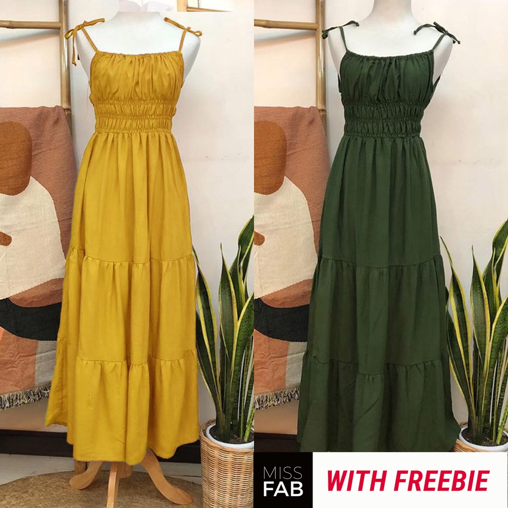 MISSFAB | Mariane 3 Layers Flowy Smocking Waist Self Tie Maxi Dress ...