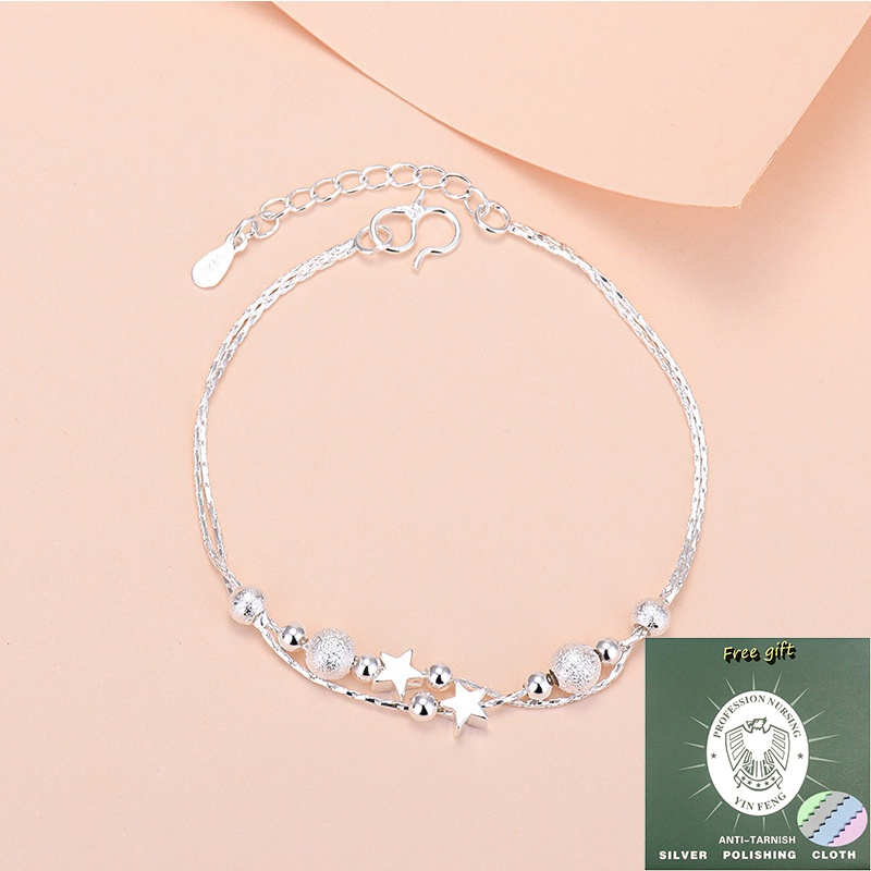 S925 silver round bead hand bracelets plated for women Hypoallergenic ...