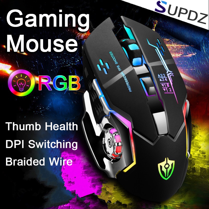 Wired Gaming Mouse RGB Mechanical 4000 DPI USB Mice With 6 Buttons ...