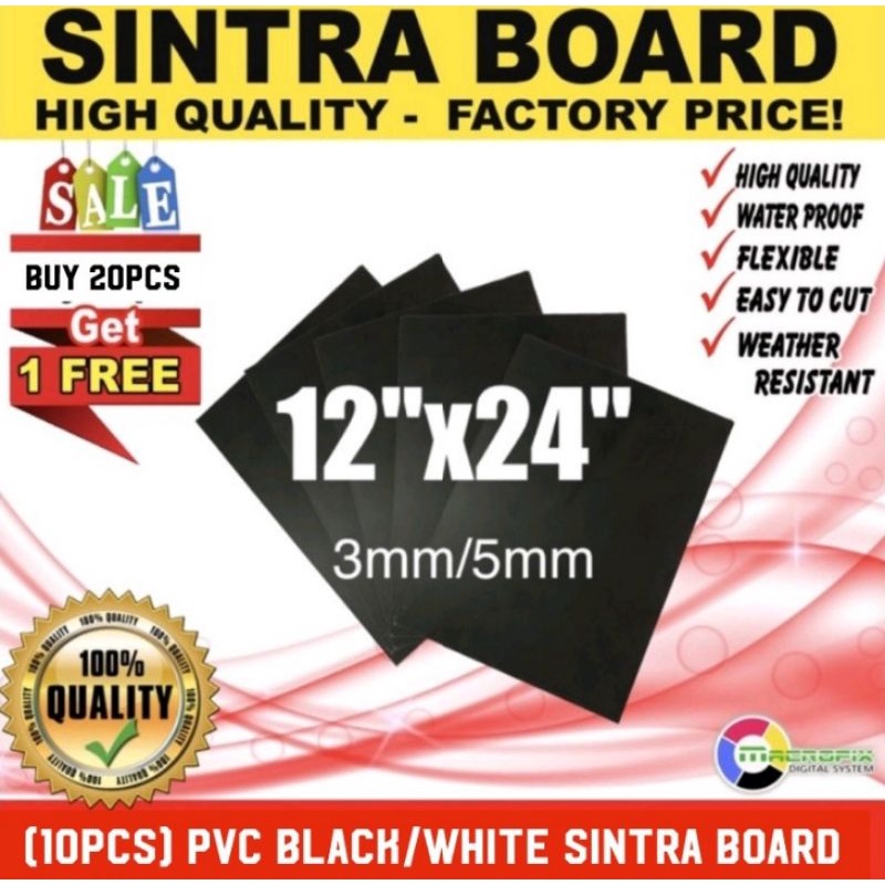 SINTRA BOARD PVC BLACK/ WHITE (10pcs)/ 12x24 inches; 1.5mm/ 3mm/ 5mm ...