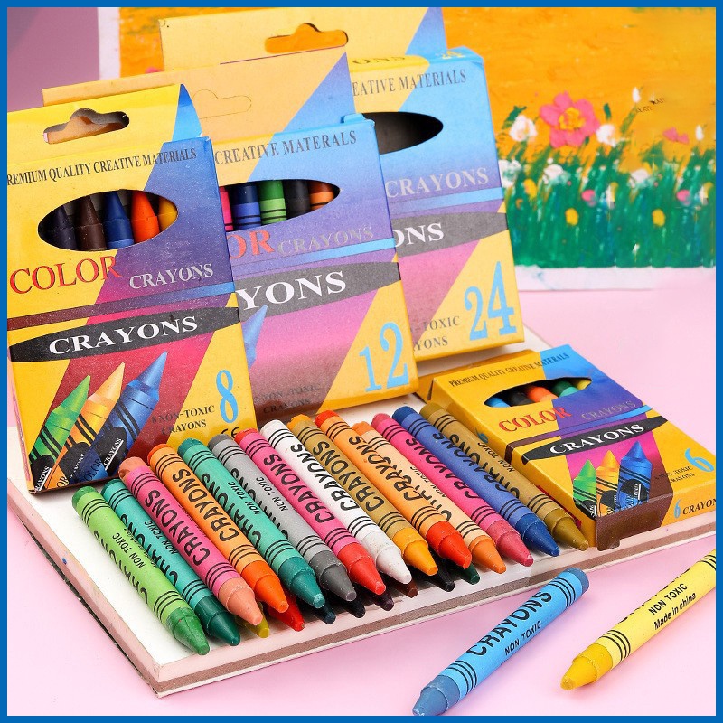 HGS Crayons 6/8/12/24 Colors Kids Thin Stick Crayon Primary School ...