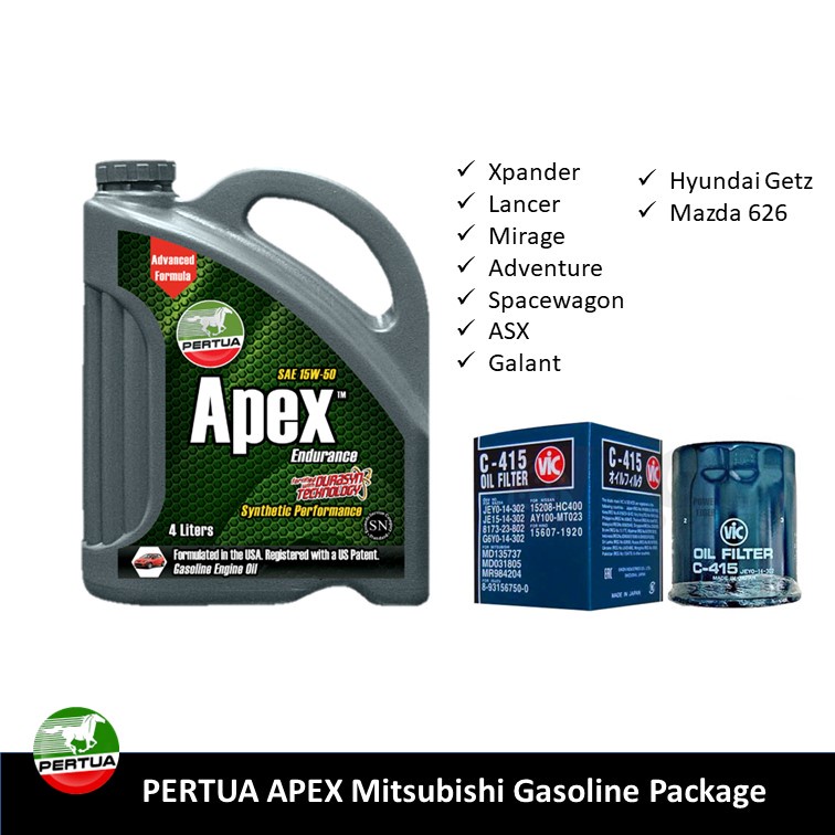 PERTUA Apex Gasoline Engine Oil Package for Mitsubishi (filter C-415 ...