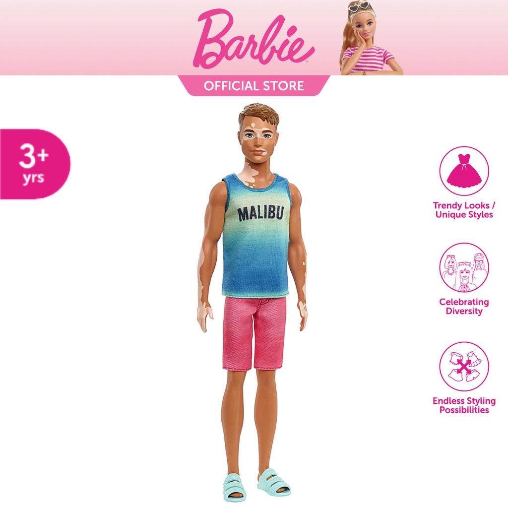 Barbie Ken Fashionistas Doll #192 With Brunette Hair, Vitiligo, Malibu ...