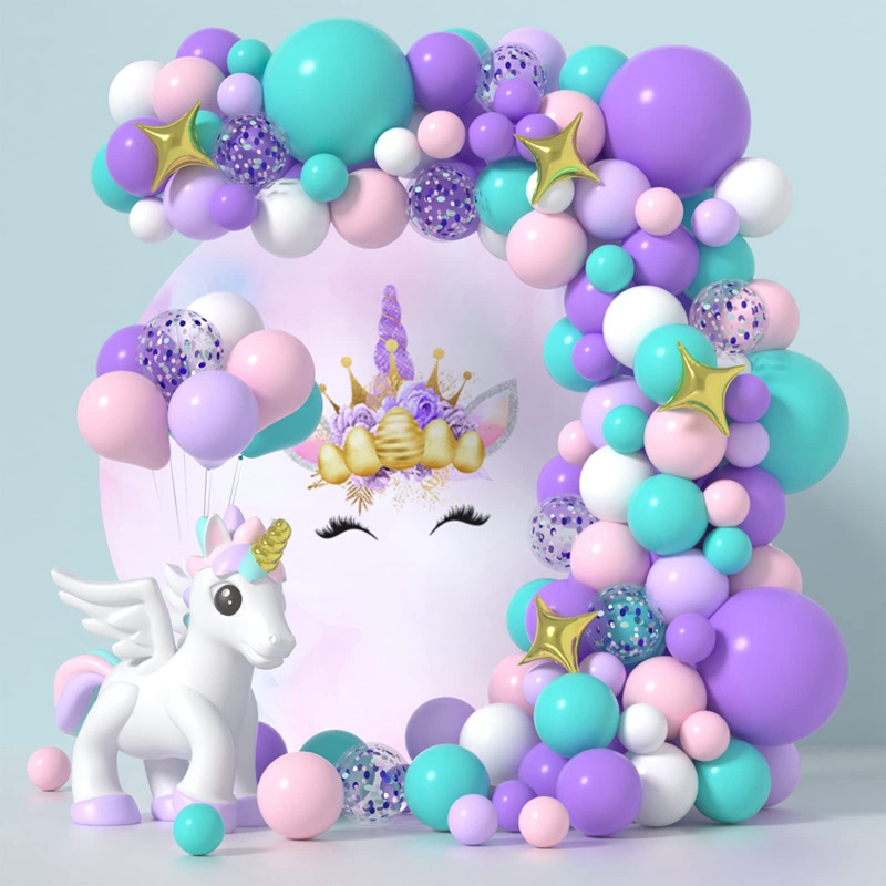 108pcs Unicorn Theme Balloons Arch Garland Kit Blue Purple Colorful ...