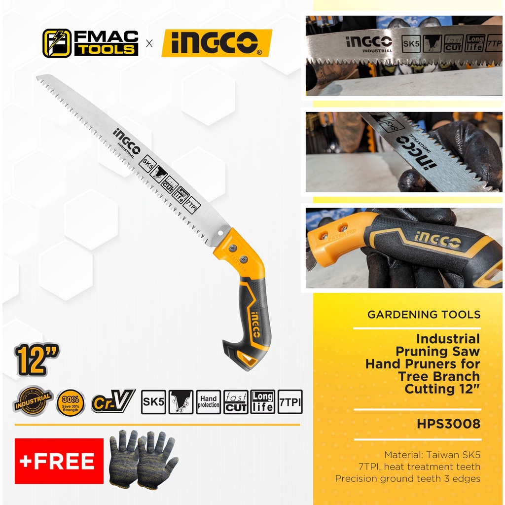INGCO Pruning Saw Hand Pruners for Tree Branch Cutting 12" 300mm SK5 ...