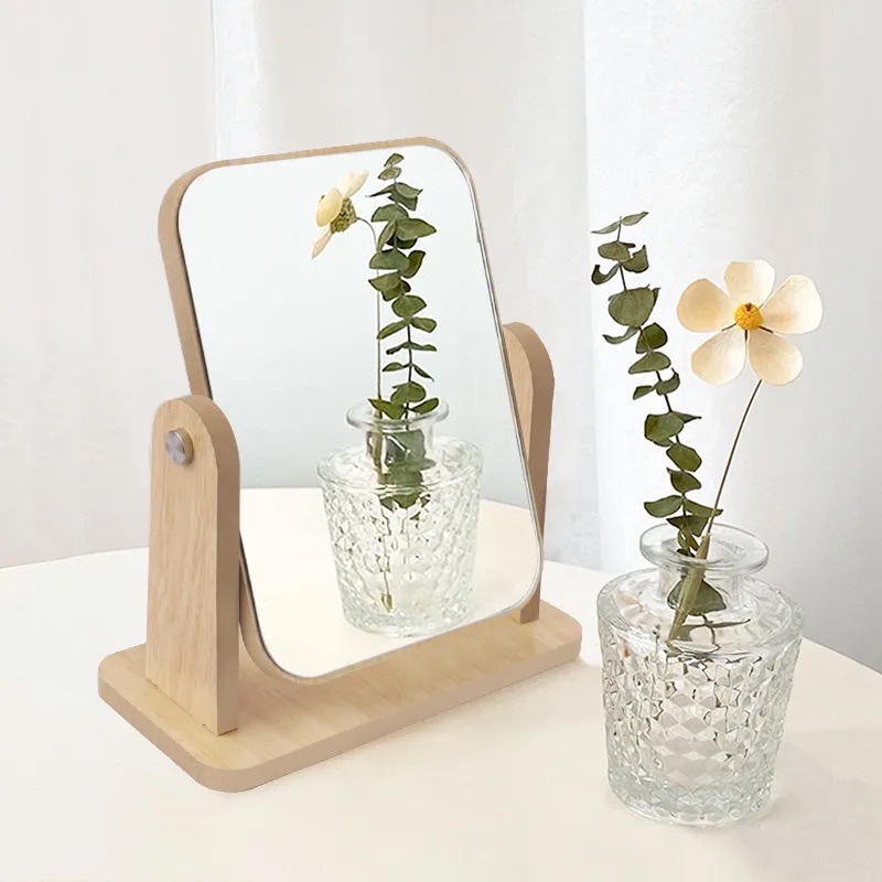 Wooden Mirror 360 Degree Portable Adjustable Table Desk Mirror Stand ...