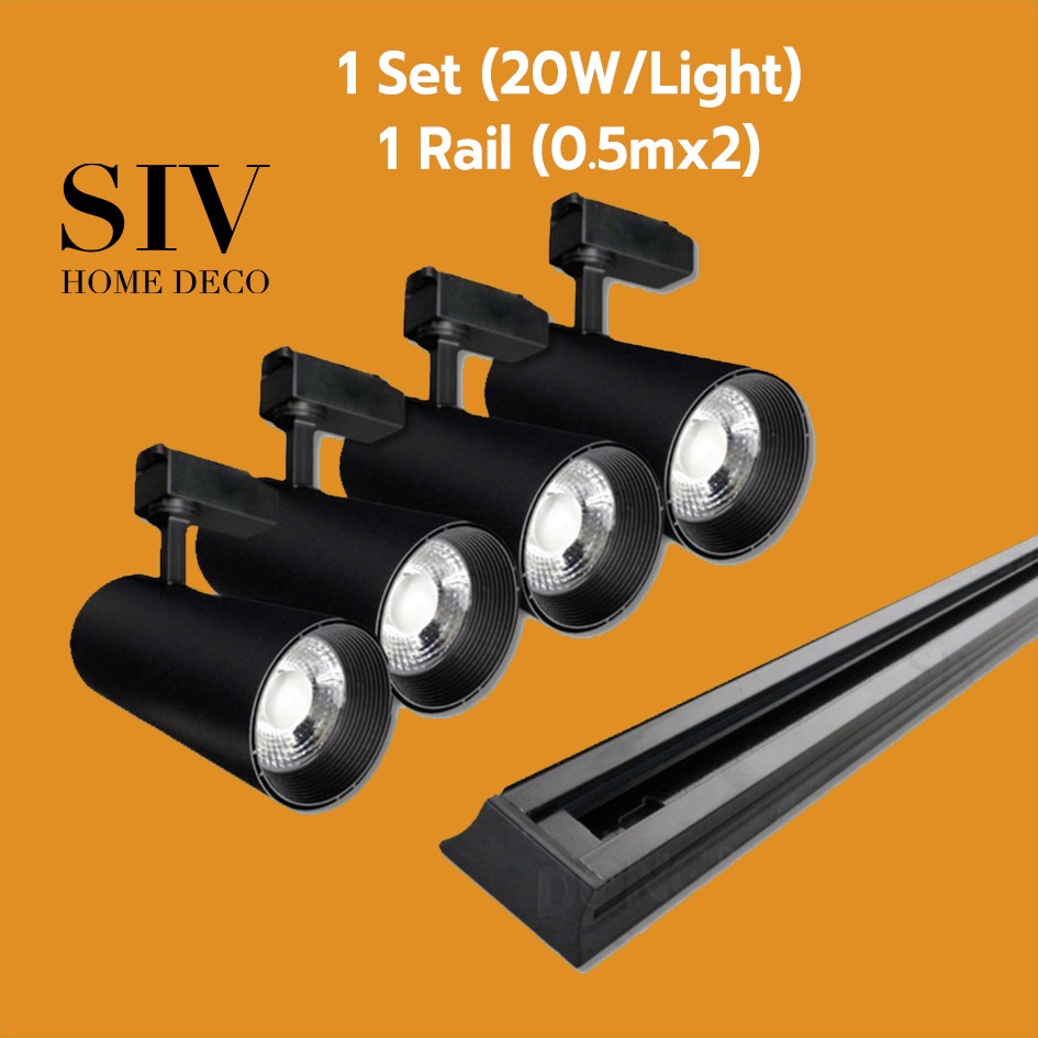 Siv 20W Track Light Set 4 Tracking Lights + 1 Track Spotlight Rail Led ...
