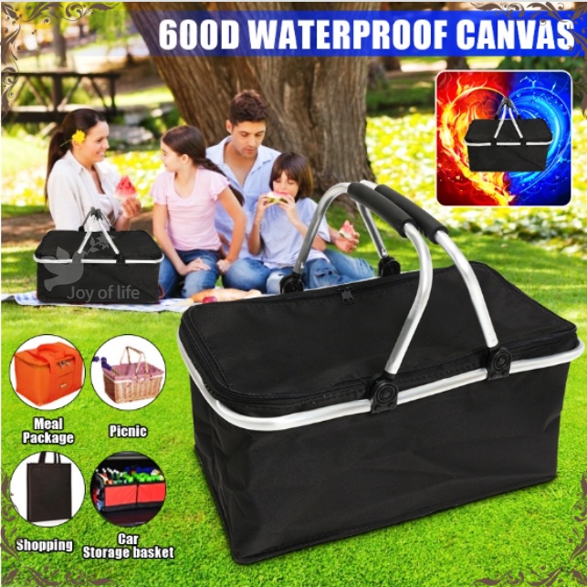 (COD) Folding Picnic Basket Insulation Bag Cooler Box Portable Outdoor ...
