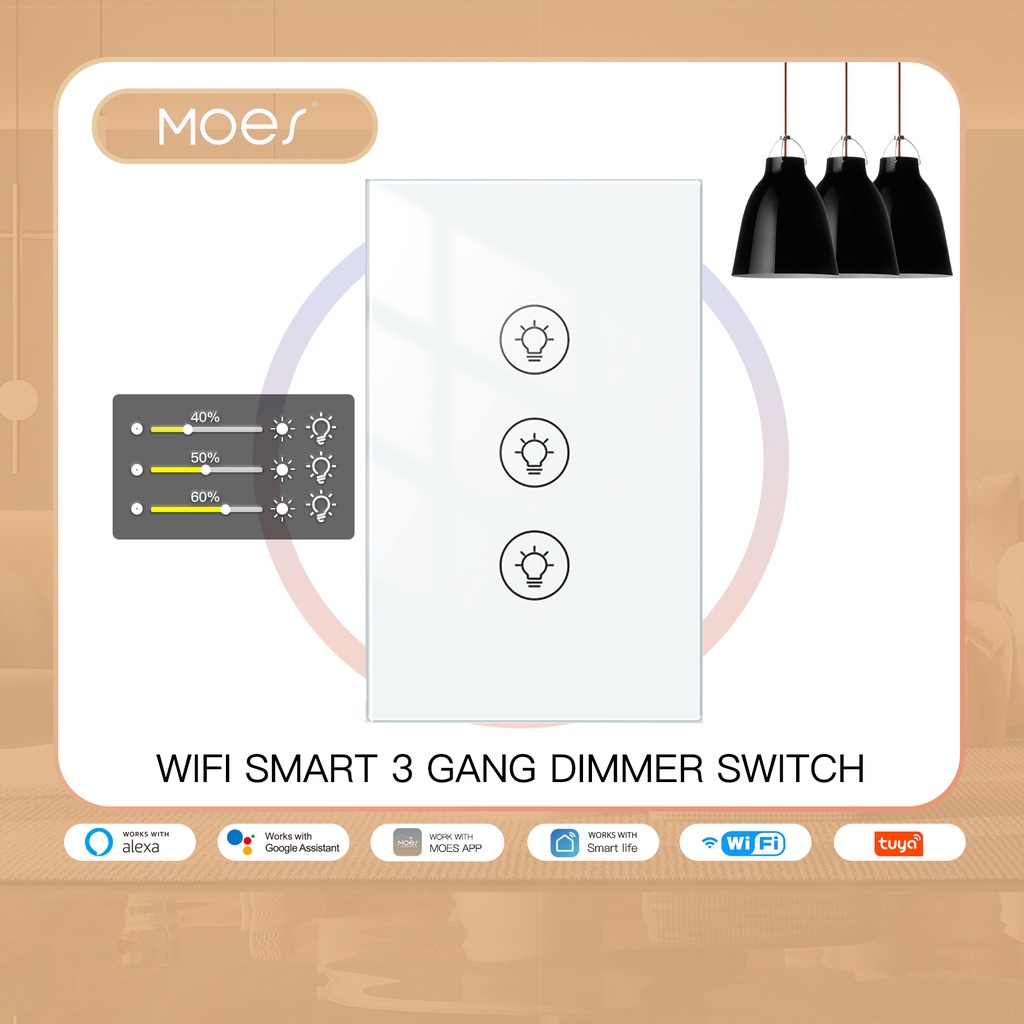 MOES New Tuya WiFi Multi-gang Smart Light Dimmer Switch 1/2/3 Gang ...