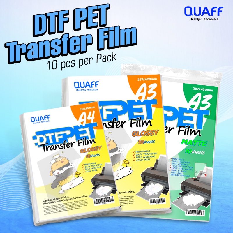 Quaff 10 Sheets Dtf Direct To Film Pet Transfer Glossy A4 & A3 Size | Shopee Philippines
