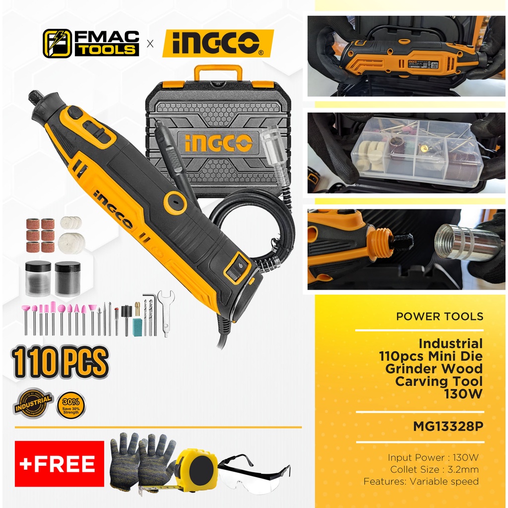 INGCO Industrial 110pcs Accs. Mini Die Grinder Wood Carving Tool 130W ...