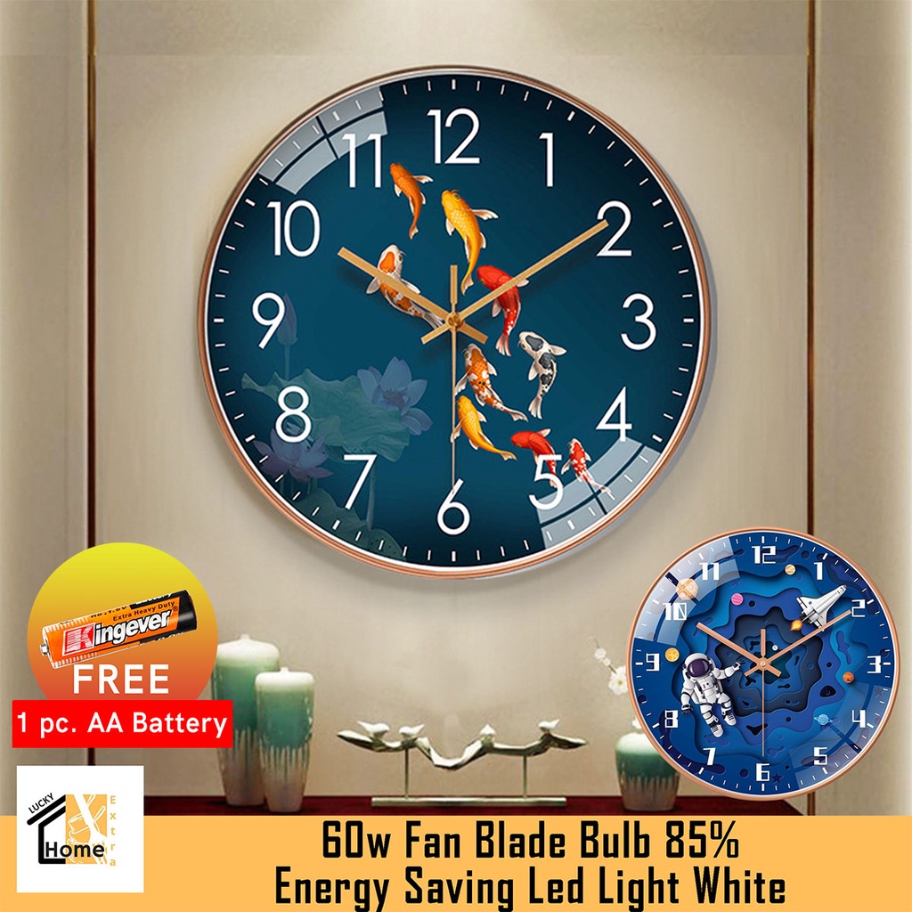 Lucky Modern Round Wall Clock with FREE Battery | Shopee Philippines