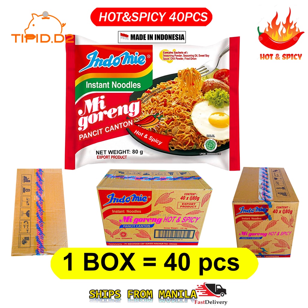 Indomie Mi Goreng Hot&Spicy 40 PACKETS Dry Noodles 80g/pack | Shopee ...