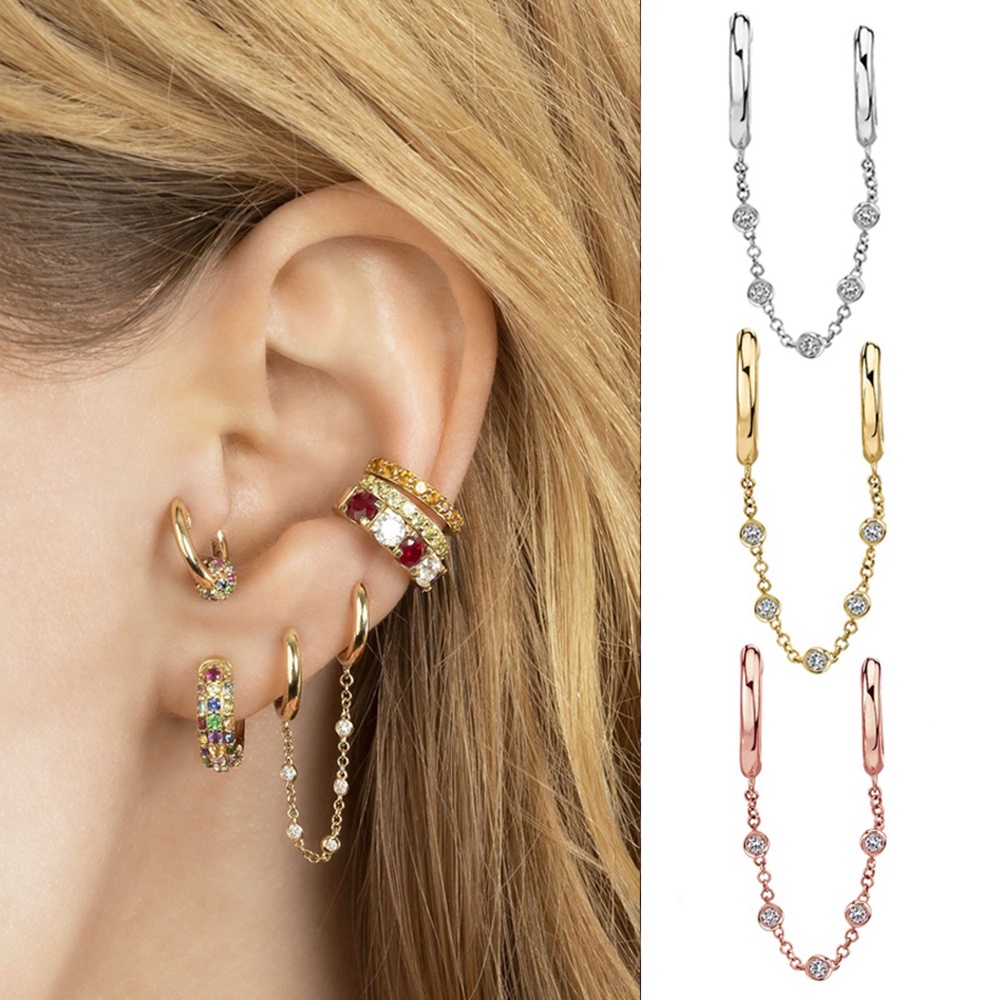 Chain Earrings Glossy Double Earrings Package Set Zircon Fashion ...