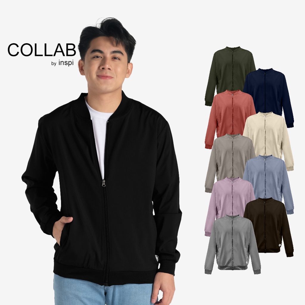 COLLAB by Inspi Plain Bomber Jacket with Full Zipper Closure and Side ...