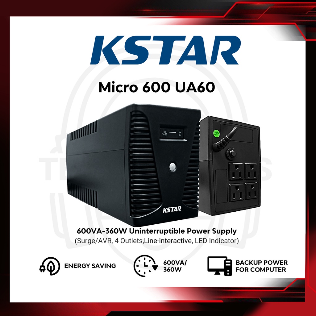 Kstar UPS 600VA-360W Uninterruptible Power Supply, Micro 600 UA60, 4 ...