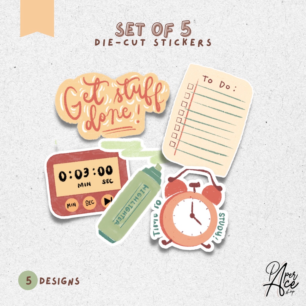 5 pcs. hand drawn stickers Study time study stickers| PaperAce | Shopee ...