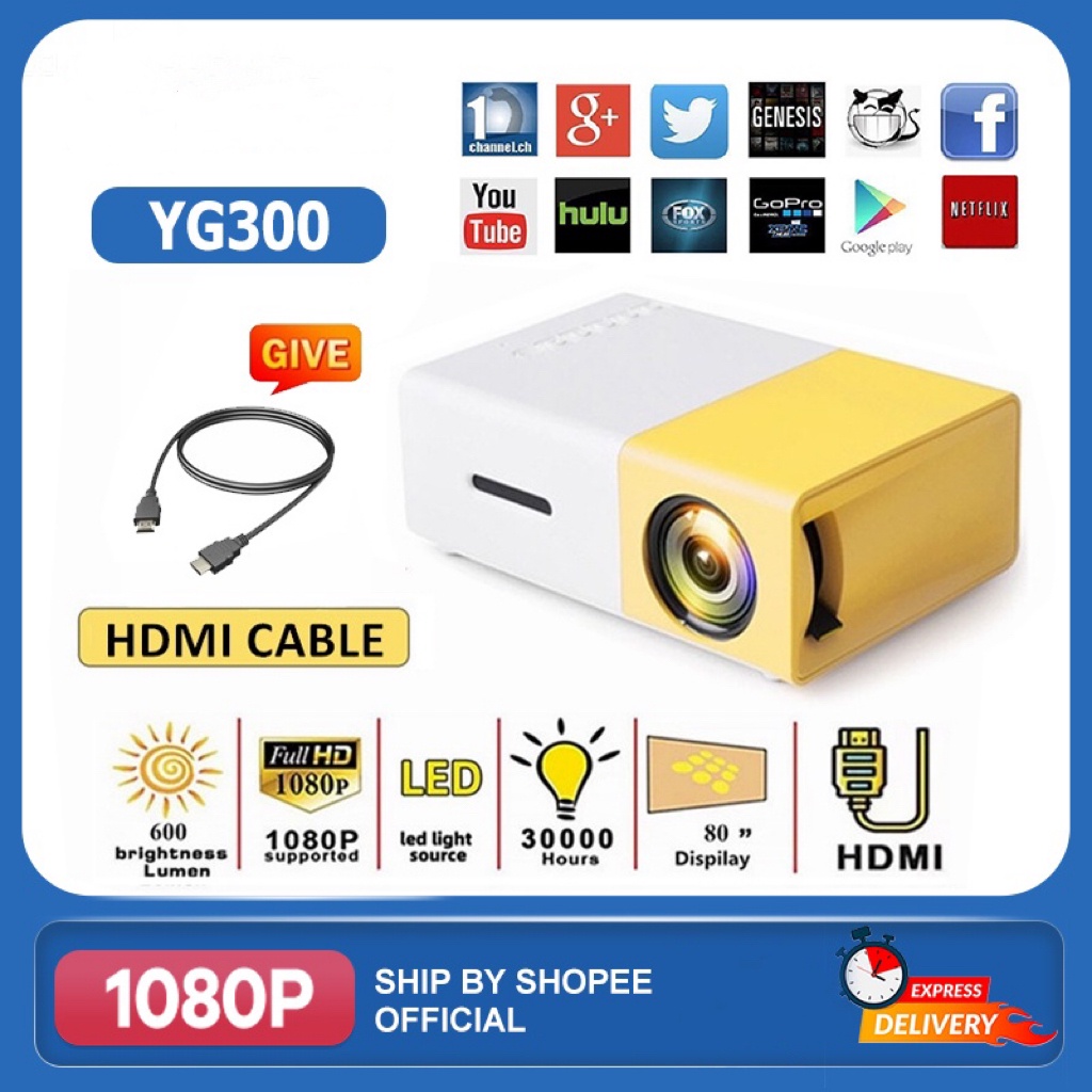 ODSCN Y-300 600 Lumens Mini Portable Projector wireless HD 1080P Led ...