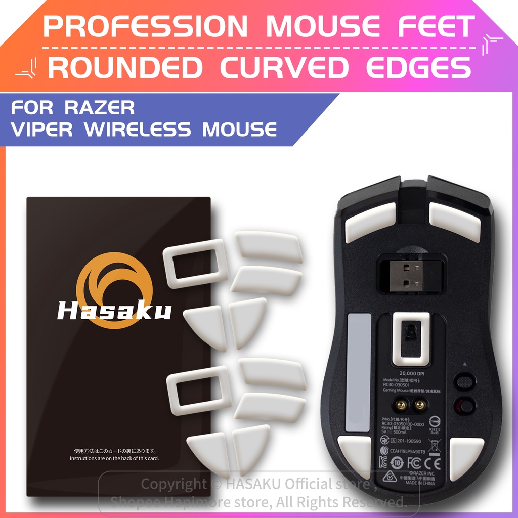 2Sets HASAKU Rounded Curved Edges Gaming Mouse Feet Skates for Razer ...