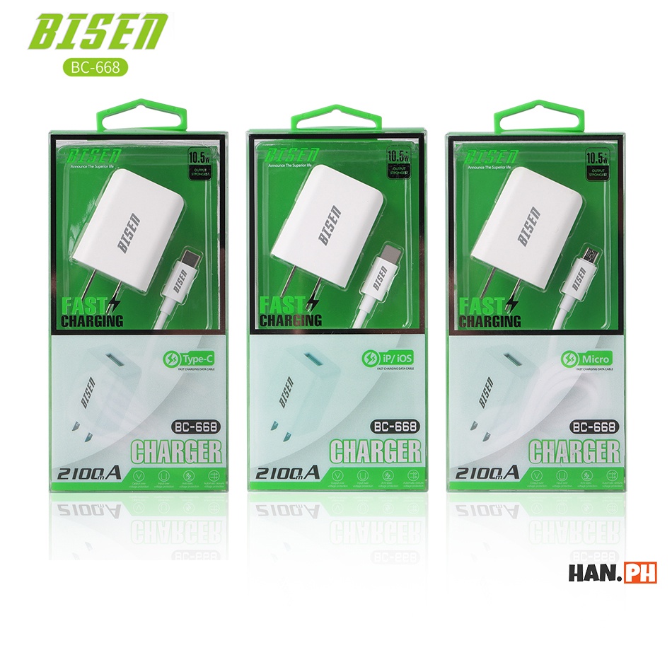 BISEN 2.1A Smart Fast Charger Adapter Android Micro USB Type C Charging ...