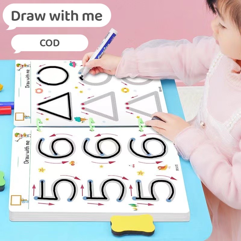 Reusable Pen Control Book Marker Eraser Numbers Tracing Pattern ...