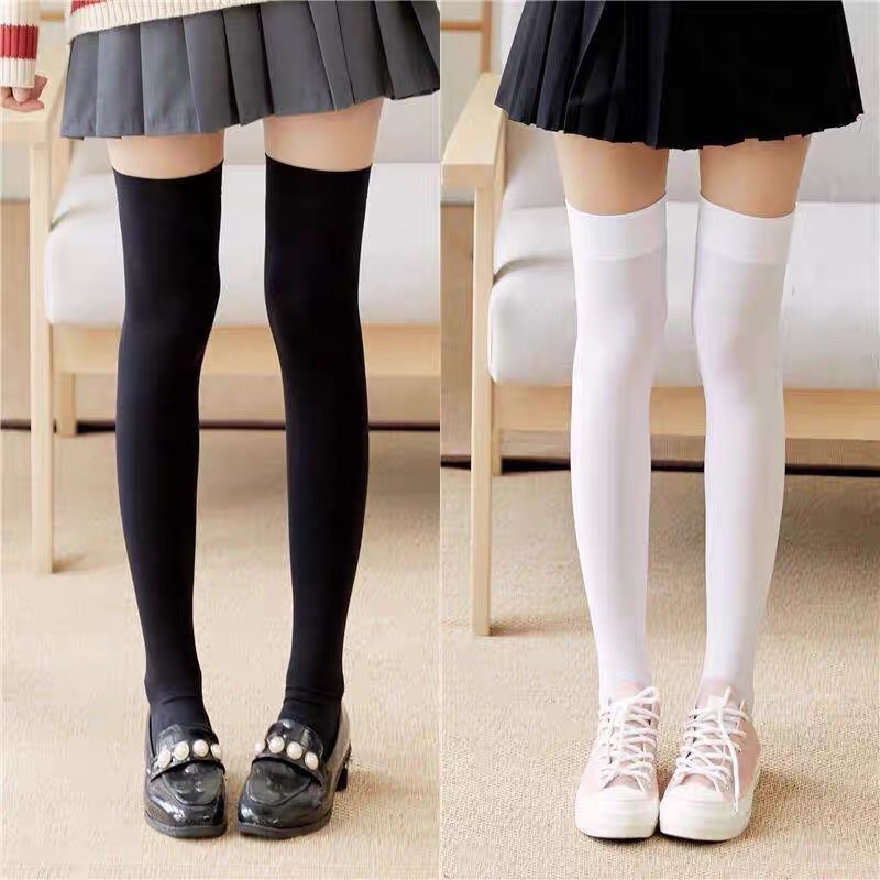 Toras Knee High Socks Ladies Long Tube School Socks Black/White JK Over ...