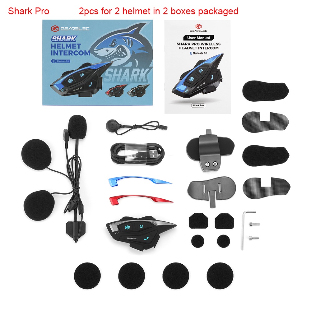GEARELEC Shark Pro Bluetooth Motorcycle Intercom Headset For 2-8 Rider ...