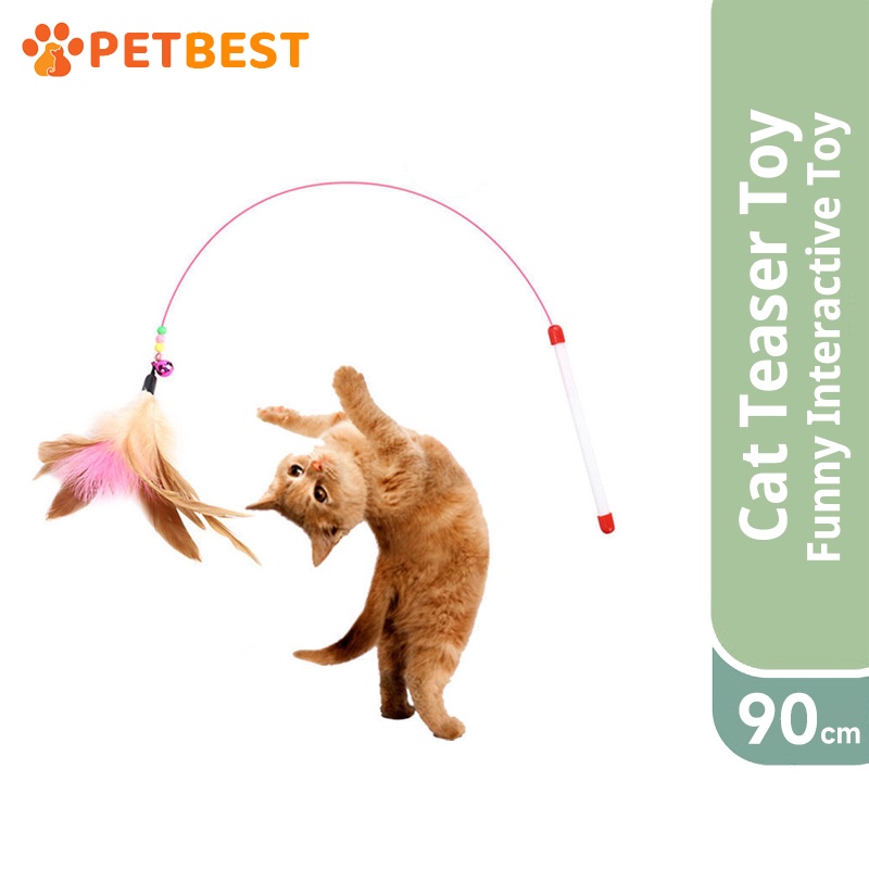 PETBEST Cat Teaser Toy Pet Cat Puppy Teaser Bell Feather Stick Rod ...