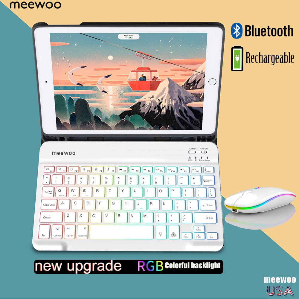 Meewoo Wireless Bluetooth Keyboard Mouse Set Rechargeable 10inch For Tablet Phone Shopee