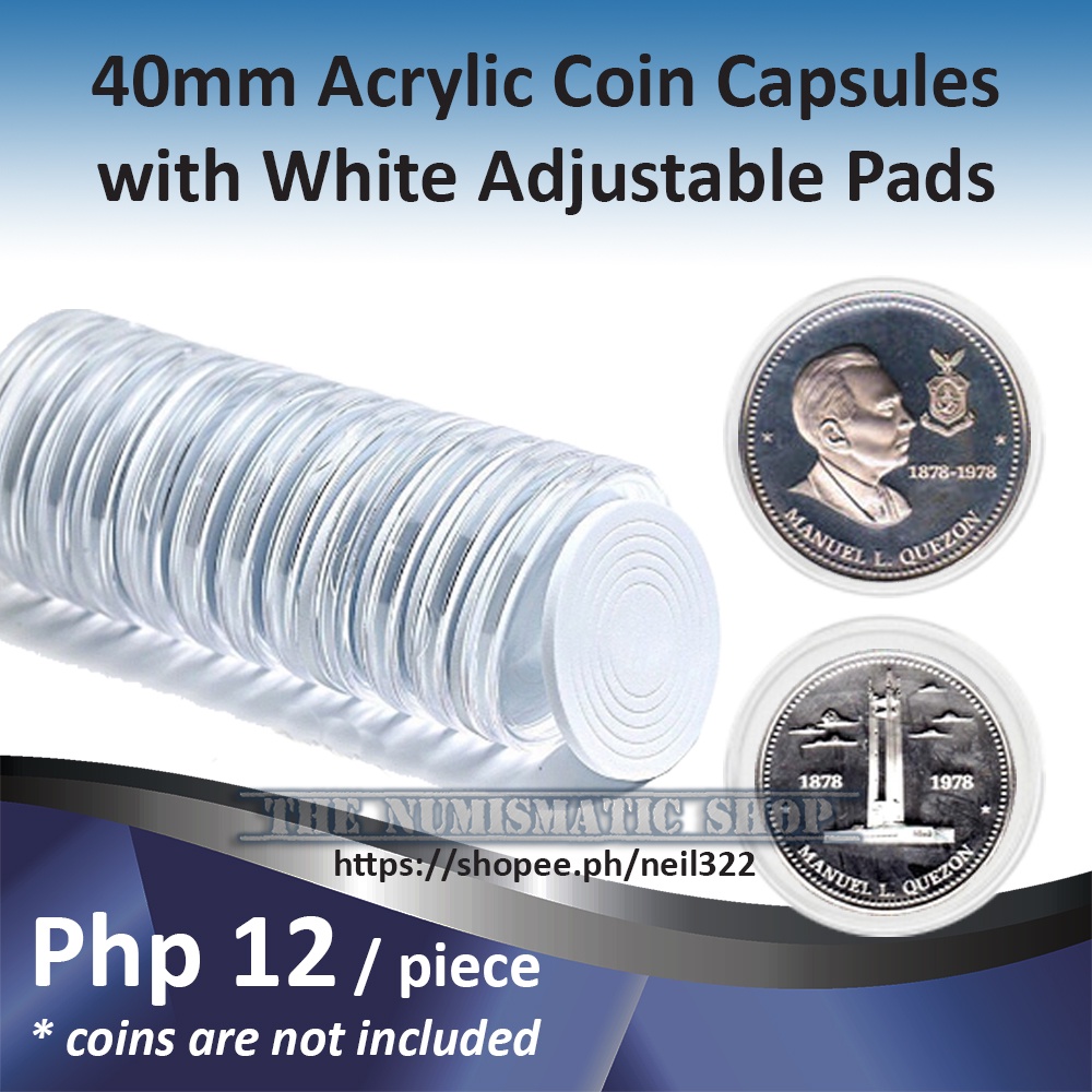 40mm Round Acrylic Coin Capsules with white adjustable foam pads (sold ...