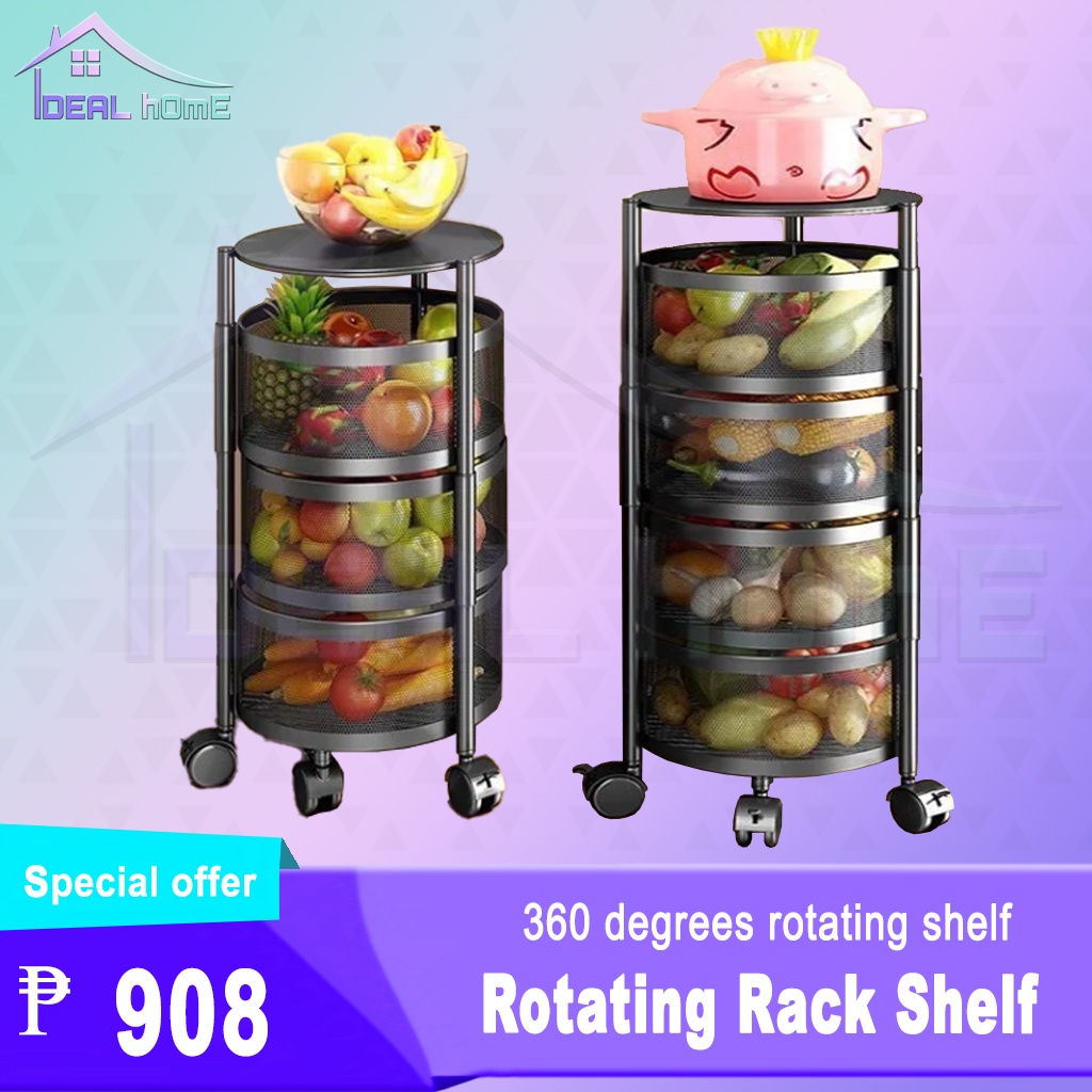3 Layer - 4 Layer Rotatable Kitchen Utility Trolley Cart Shelf Storage ...