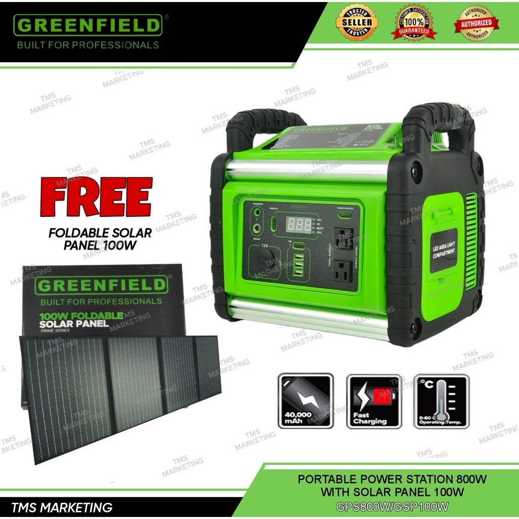 GREENFIELD Power Station 800Watts GPS800W with Solar Panel 100W GSP100W ...