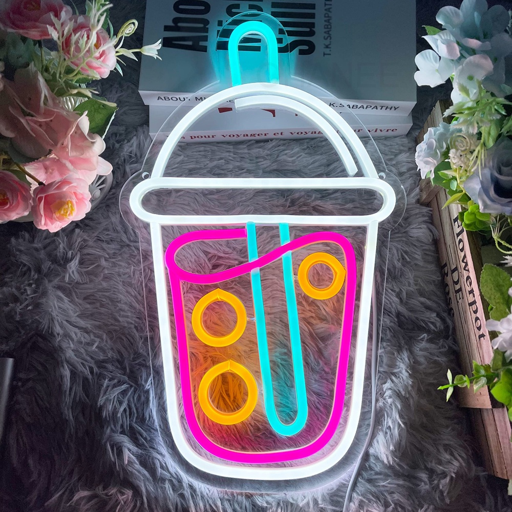 Anime Cartoon Neon Sign Milk Tea Cup Signs Custom for Kawaii Room Decor ...