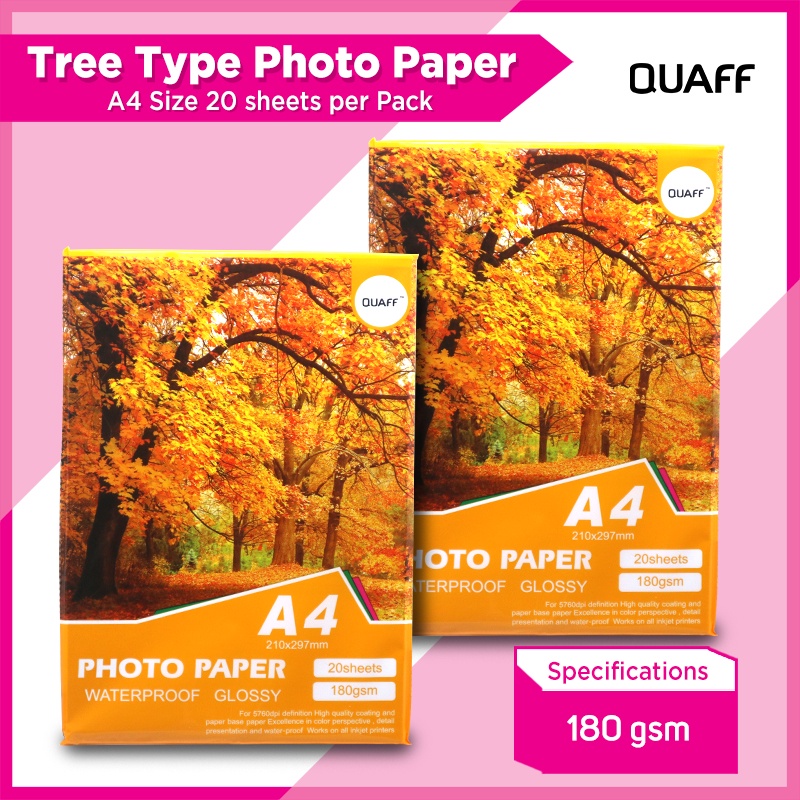 QUAFF Photo Paper Tree Type 180gsm A4 size (20sheets per pack) | Shopee ...
