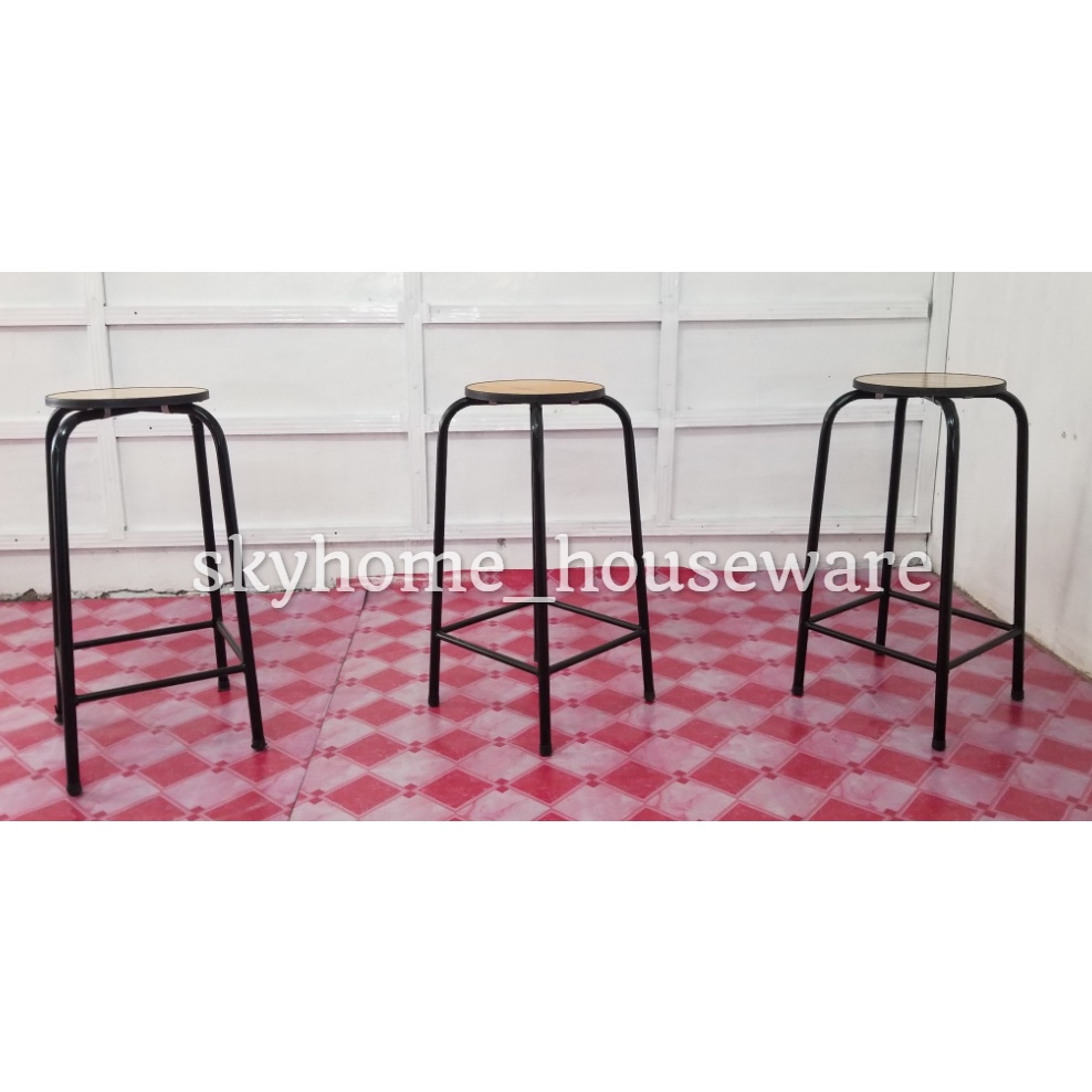 STOOL ROUND CHAIR HIGH (METAL & WOOD) | Shopee Philippines