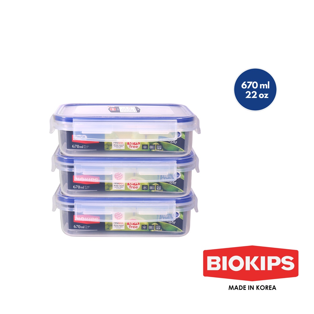 Biokips Rectangular Food Keeper Set 3P (3pcs 670ml) | 100% Airtight and ...