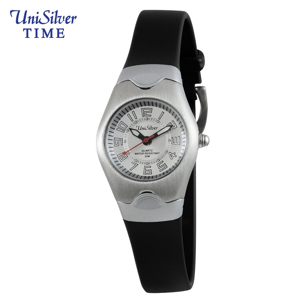 UniSilver TIME ENCORE Women's Analog Silver/Black Rubber Watch KW2728 ...
